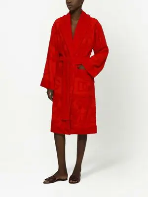Dolce & Gabbana Terry Cotton Jacquard Bath Robe - Red