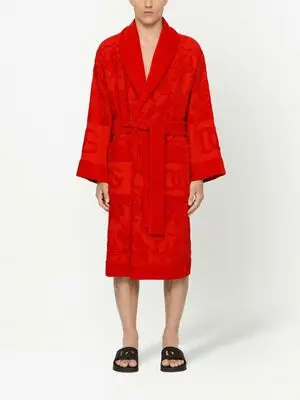 Dolce & Gabbana Terry Cotton Jacquard Bath Robe - Red