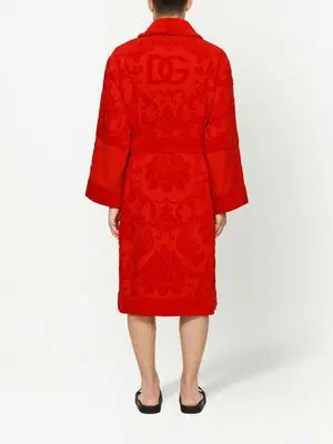 Dolce & Gabbana Terry Cotton Jacquard Bath Robe - Red
