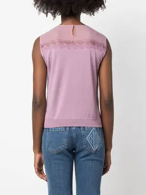 Alberta Ferretti Sleeveless Lace Detail Blouse