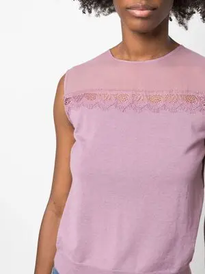 Alberta Ferretti Sleeveless Lace Detail Blouse