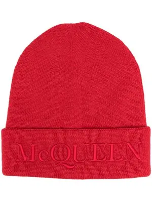 Alexander McQueen Alexander McQueen Logo-Embroidered Knitted Beanie Red