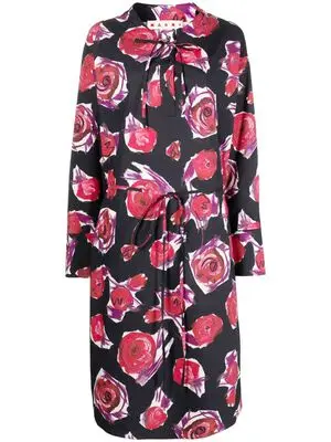 Marni Rose-print Midi Dress - Black