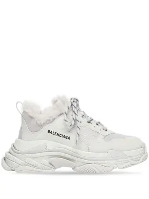 Balenciaga Triple S Faux-fur Sneakers - Grey