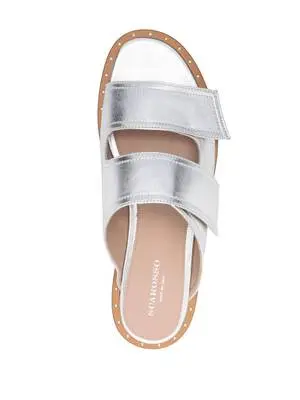 SCAROSSO Karen Metallic Slide Sandals - Grey