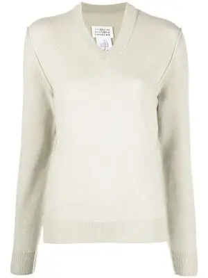 MAISON MARGIELA V-neck Cashmere Jumper - Green