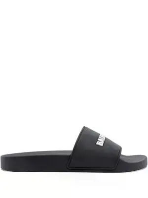 Balenciaga Logo Pool Slides - Black
