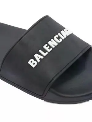 Balenciaga Logo Pool Slides - Black