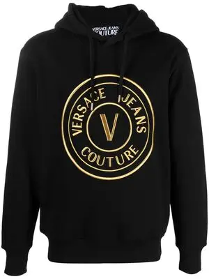 Versace Logo Embroidered Cotton Hoodie