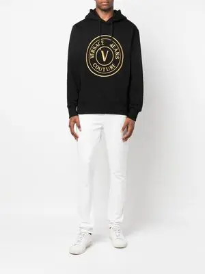 Versace Logo Embroidered Cotton Hoodie