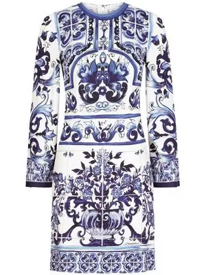 Dolce & Gabbana Majolica-print Organza Dress - Blue