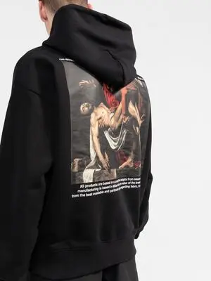 Off-White Caravaggio Print Hooded Sweatshirt - Black