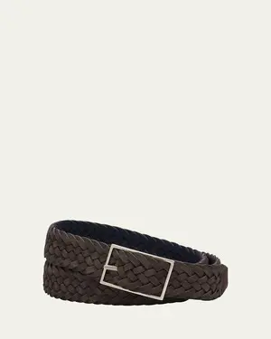 Simonnot Godard Reversible Braided Belt - Brown/blue