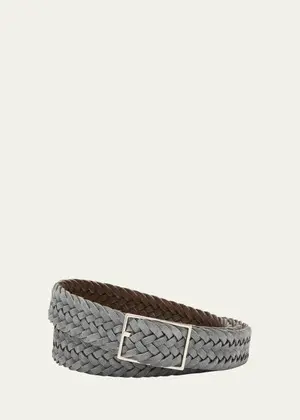 Simonnot Godard Simonnot Godard Reversible Braided Belt Grey Brown