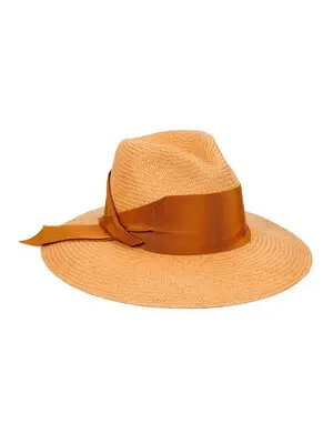 Freya Gardenia Woven Straw Fedora Honey Butterscotch