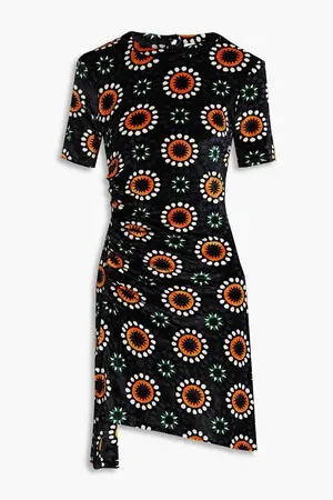 Rabanne Snapdetailed Printed Velour Mini Dress - Black
