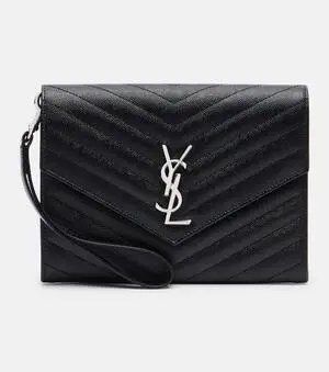 Saint Laurent Cassandre Leather Clutch With Chain Strap - Black