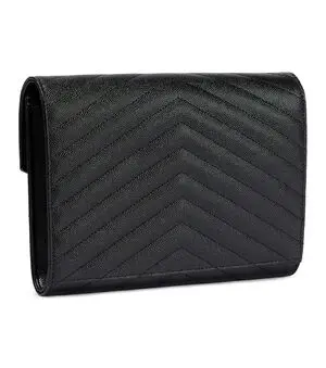 Saint Laurent Cassandre Leather Clutch With Chain Strap - Black