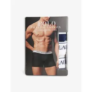 Ralph Lauren Pack Of Three Branded-waistband Stretch-cotton Trunks - Navy/white/navy Aopp
