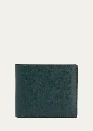 VALEXTRA Leather V-cut Bifold Wallet Blu Bb
