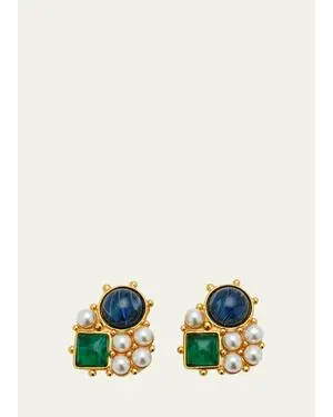 BEN-AMUN Stone And Pearl Clip-on Earrings - Multicolor