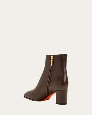 Santoni Halfrida Nappa Zip Ankle Booties - Dark Brown