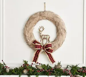 HOME REFLECTIONS 20' Woodland Faux Fur Wreath With Bow - One-color