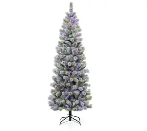 GLITZHOME 7.5ft Pencil Pine Multi-color Lighted Christmas Tree - One-color