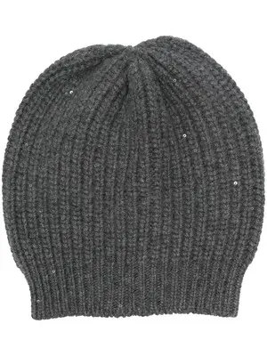 Brunello Cucinelli Sequin-embellished Knit Beanie - Grey