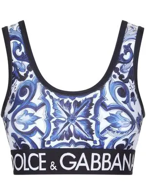 Dolce & Gabbana Majolica-print Cropped Top - Blue