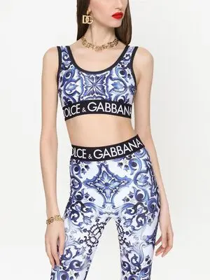 Dolce & Gabbana Majolica-print Cropped Top - Blue