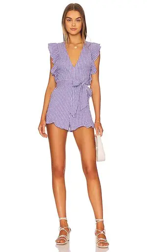 LOVERS AND FRIENDS Flutter Sleeve Gingham Romper - Purple Plaid