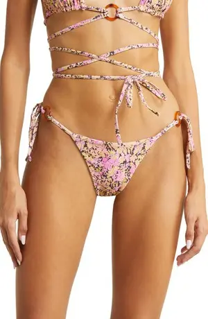 House Of Cb Floral Print Reversible Bikini Bottom - Pink