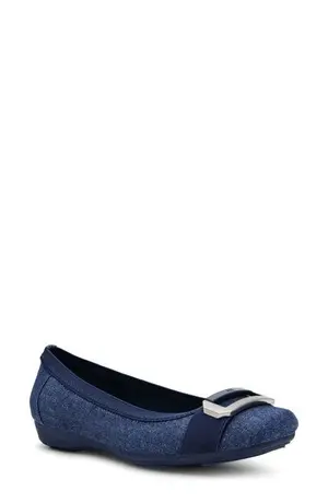 Anne Klein Geometric Buckle Flat - Denim