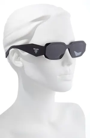 Prada Runway Rectangular Sunglasses - Black/ Dark Grey