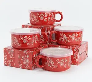 TEMP-TATIONS As Is Floral Lace Set Of 4 Meal Mugs - One-color