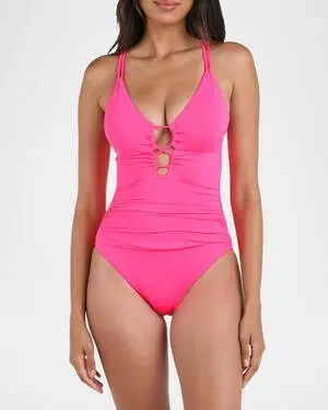 La Blanca La Blanca Lace-Up One-Piece Swimsuit Bright Pink