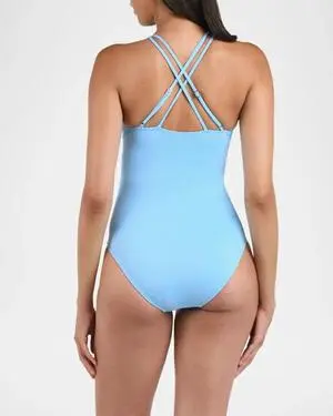 La Blanca La Blanca Lace-Up One-Piece Swimsuit Crystal Blue