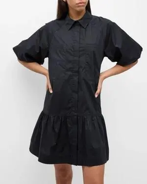 Simkhai Chrissy Puff-sleeve Mini Shirtdress - Black