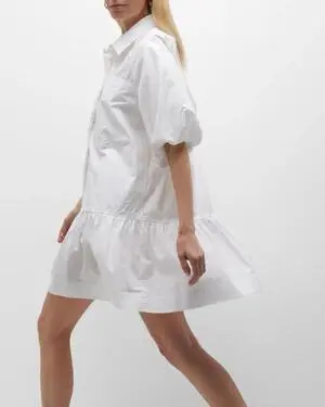 Simkhai Chrissy Puff-sleeve Mini Shirtdress - White