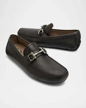 FERRAGAMO Parigi Gancini Leather Drivers - Black