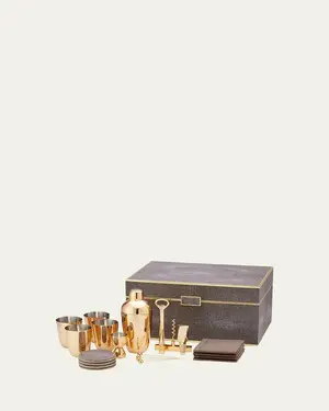 Aerin Classic Faux Shagreen Bar Set - Chocolate