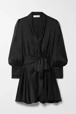 Zimmermann Ruffled Silk-satin Mini Wrap Dress