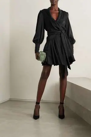 Zimmermann Ruffled Silk-satin Mini Wrap Dress