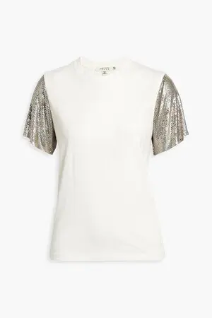 Alice + Olivia Chainmail Paneled Cotton Jersey T-shirt - Off-white
