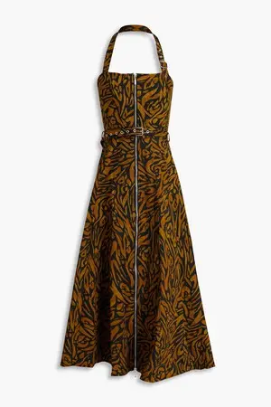 NICHOLAS Printed Cottonblend Twill Halterneck Midi Dress - Black