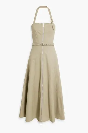 NICHOLAS Printed Cotton-blend Twill Halterneck Midi Dress - Sage Green