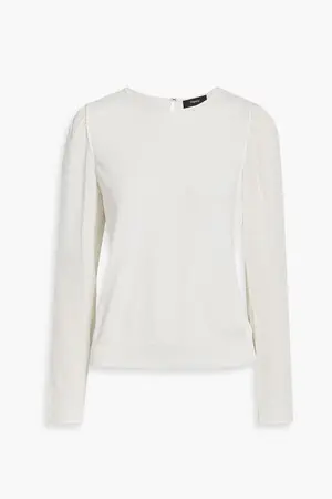 Theory Crepe De Chine Paneled Stretch-knit Top