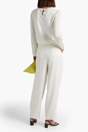 Theory Crepe De Chine Paneled Stretch-knit Top