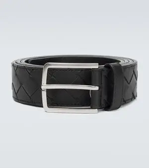 Bottega Veneta Intrecciato Leather Belt - Black
